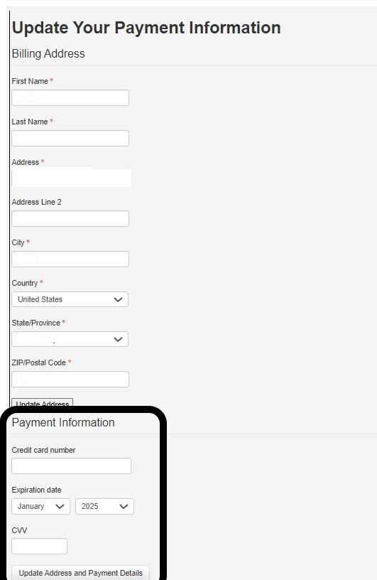 Updating Your Payment Information